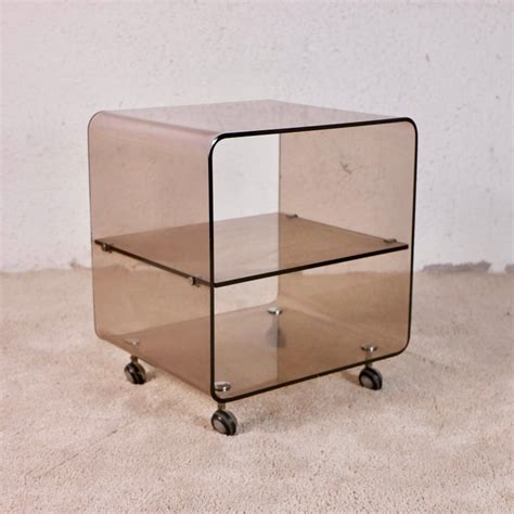 Plexiglass Side Table On Wheels By Michel Dumas For Roche Bobois 1970s