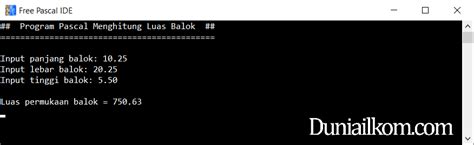 Latihan Kode Program Pascal Menghitung Luas Balok Duniailkom