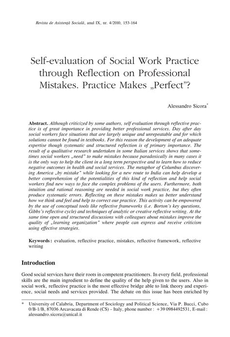 Pdf Self Evaluation Of Social Work Practice Through Reflection On Professional Mistakes