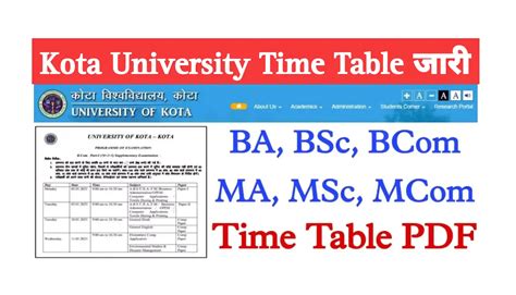 Kota University Time Table 2023 BA BSc BCom PDF Download Link UOK Time Table 2023 SRK RESULT Com