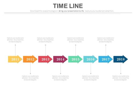 Eight Staged Linear Timeline With Years Powerpoint Slides