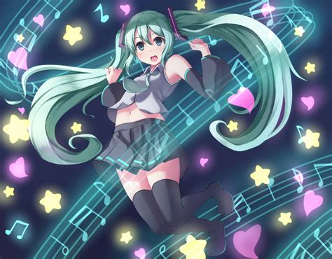 Hatsune Miku Long Hair Music Navel Nicoby Skirt Thighhighs Tie Twintails Vocaloid R Konachan