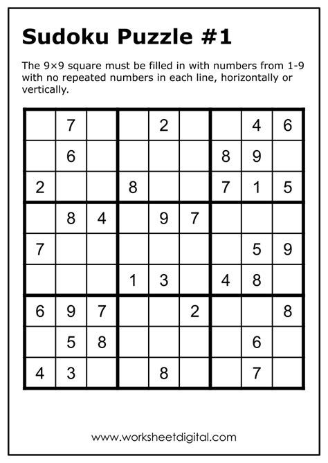 Sudoku Puzzle Fill In The 9x9 Square With Numbers 1 9