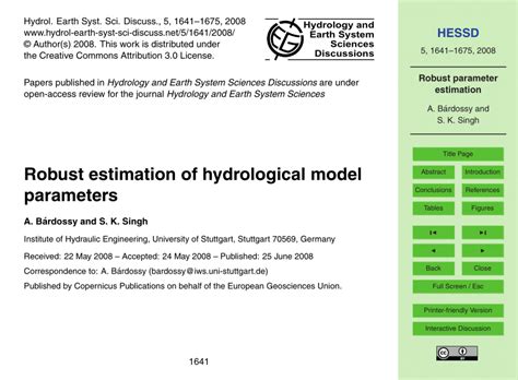Pdf Robust Estimation Of Hydrological Model Parameters