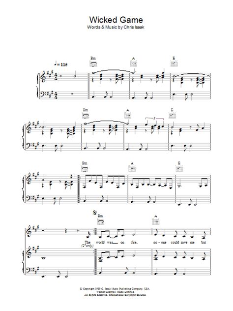 Chris Isaak Wicked Game Sheet Music And Chords For Guitar Tab Single