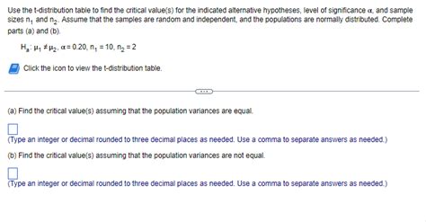 Solved Use The T Distribution Table To Find The Critical Chegg