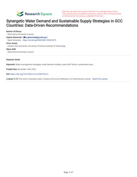 Pdf Synergetic Water Demand And Sustainable Supply Strategies In Gcc Countries Data Driven