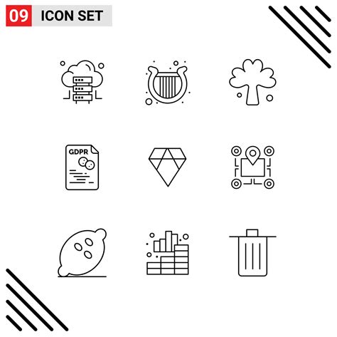 Set Of 9 Modern Ui Icons Symbols Signs For Asch Gdpr Green File Data