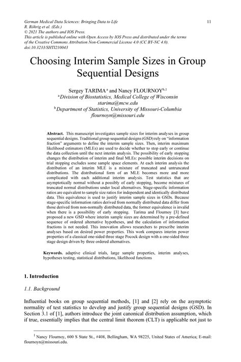 Pdf Choosing Interim Sample Sizes In Group Sequential Designs