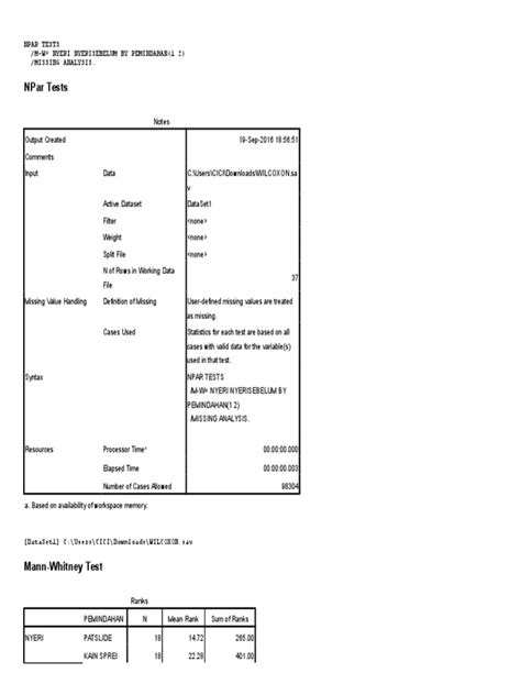 Npar Tests Notes Pdf Mannwhitney U Test Computer Programming
