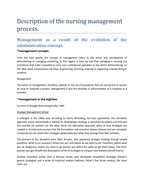 Description Of The Nursing Management Process Pdf Nursing Strategic Management
