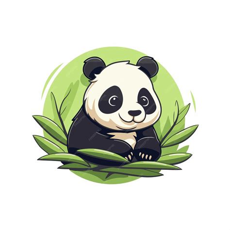 Милый медведь панда сидит на листьях бамбука Премиум векторы