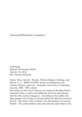 Annotated Bibliography Assignment Docx
