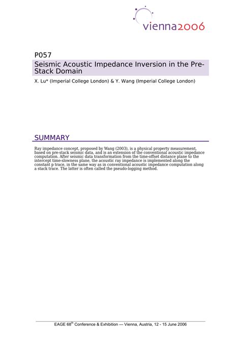Pdf Seismic Acoustic Impedance Inversion In The Pre Stack Domain
