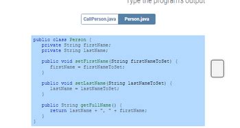 Answered Public Class Person CallPerson Java Private String FirstName Private String