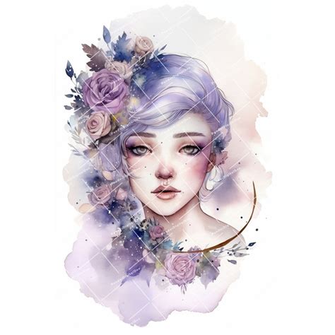 Watercolor Moon Pixie Clipart For Digital Invitations Digital Posters