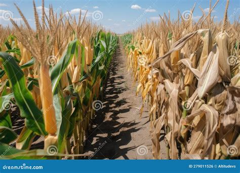 Side By Side Comparison Of Genetically Modified And Non Modified Crop