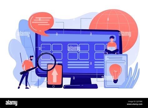 Tiny People Developers At Computer Working On Core System Core System Development All In One