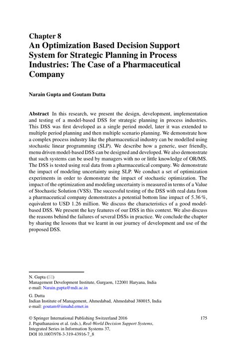 Pdf An Optimization Based Decision Support System For Strategic Planning In Process Industries