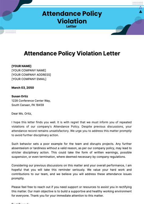 Free Attendance Policy Violation Letter Template To Edit Online