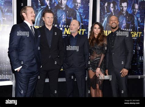 L R Joel Kinnaman Liam Neeson Ed Harris Genesis Rodriguez And Common Attend The Run All