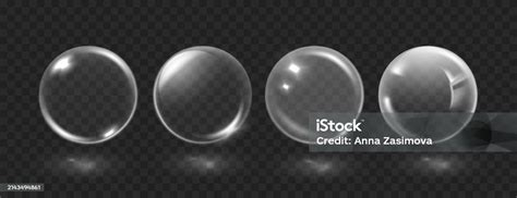검은 투명 배경에 반사와 함께 현실적인 흰색 투명한 물 거품 3d 광택 투명 크리스탈 구체 구에 대한 스톡 벡터 아트 및 기타 이미지 Istock