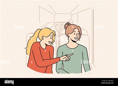Smiling Girls Have Fun Riding In Bus Happy Women Enjoy Bus Ride Looking In Windows Vector