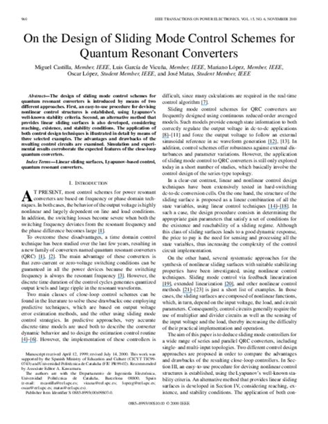 Pdf On The Design Of Sliding Mode Control Schemes For Quantum Resonant Converters