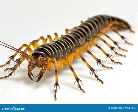 House Centipede Moves Gracefully Across A Stark White Surface