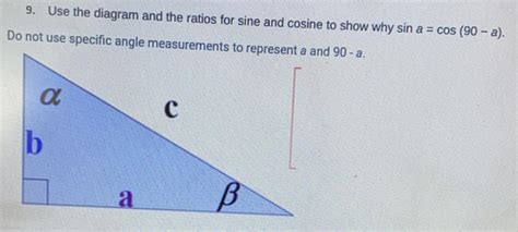 Solved 9 Use The Diagram And The Ratios For Sine And Cosine To Show Why Sin A Cos 90 A Do N