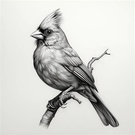 Cardinal Pencil Sketch Fine Line Bird Clipart Png Jpeg Digital