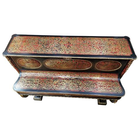 Antique Piano By Van Overbergh Upright Ebonized Wood Piano And Brass Boulle Marquetry On Red