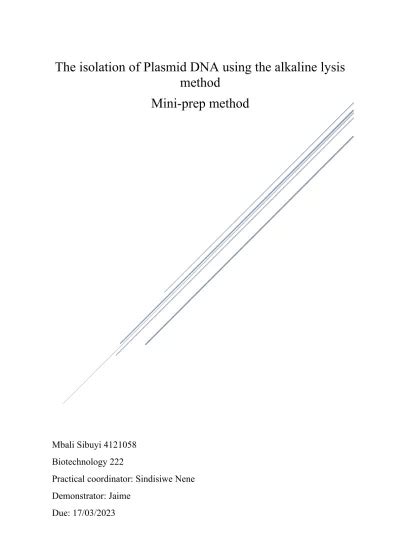 The Isolation Of Plasmid Dna Using The Alkaline Lysis Method