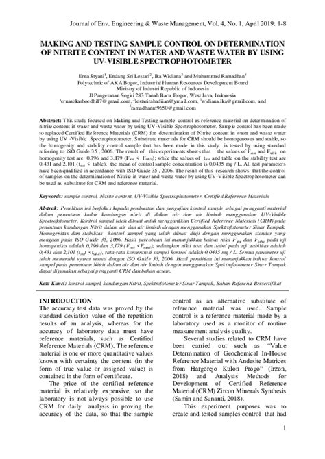 Pdf Making And Testing Sample Control On Determination Of Nitrite Content In Water And