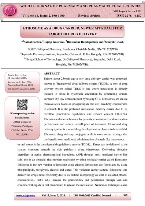 Rajdip Goswami On Linkedin Published A Review Paper “ethosome As A