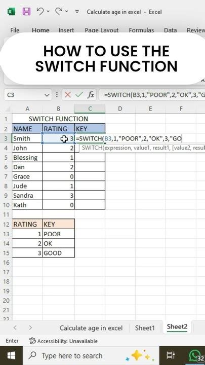 Excel Trick With Switch Function🤯🫢 Spreadsheetmagic Microsoftexcel Exceltips Excelformula