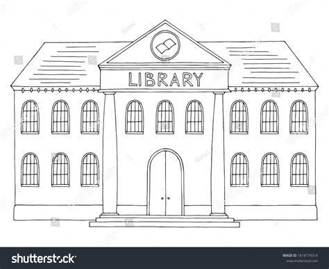 Library Building Exterior Graphic Black White Stock Vector Royalty