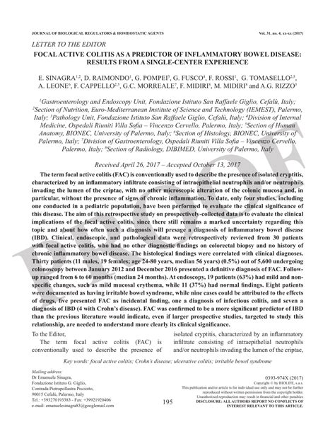 Pdf Focal Active Colitis As A Predictor Of Inflammatory Bowel Disease