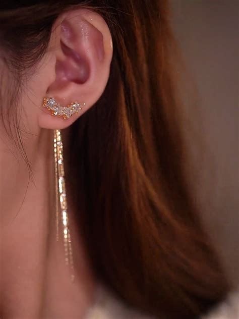 อุปกรณ์เสริมต่างหูพู่ต่างหูยาวผู้หญิงสองสวมใส่ออกแบบทุกการแข่งขันต่างหูเงิน925 In By In Thaipick