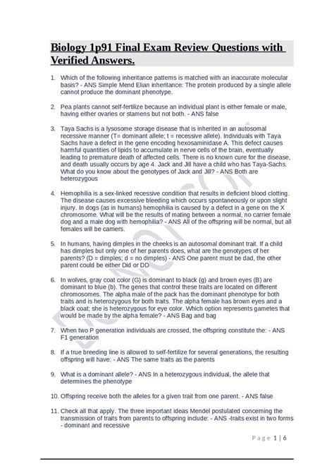 Biology 1p91 Final Exam Review Questions With Verified Answers Exams Biology Docsity