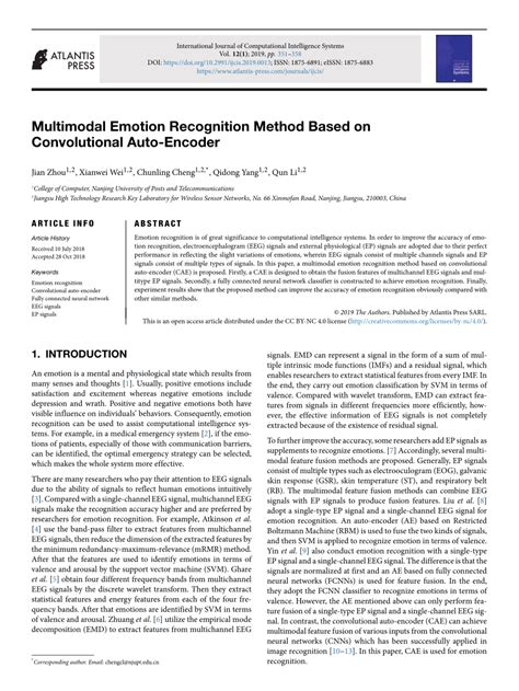 Pdf Multimodal Emotion Recognition Method Based On Convolutional Auto
