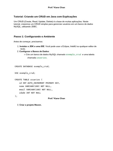 Tutorial Criando Um Crud Em Java Com Explicações 2 Pdf Sql Java Linguagem De Programação