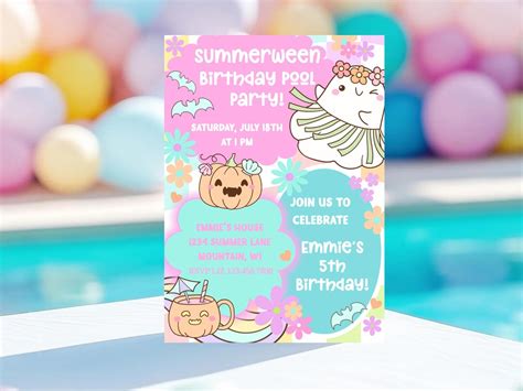 Summerween Birthday Invitation Summerween Pool Party Invite Spooky