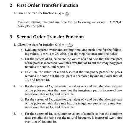 Solved 1. For the first-order systems in section 2, make a | Chegg.com