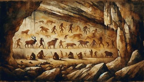 Ancient Cave Art Depicting Early Human Activities And Wildlife
