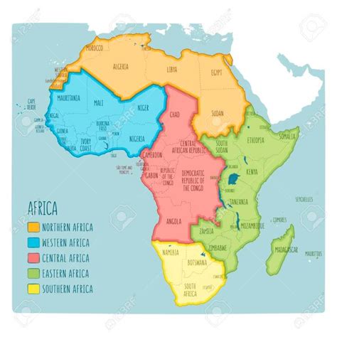 Colorful Hand Drawn Political Map Of Africa With Five Regions Vida