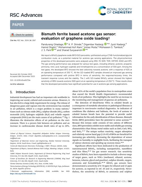 Pdf Bismuth Ferrite Based Acetone Gas Sensor Evaluation Of Graphene