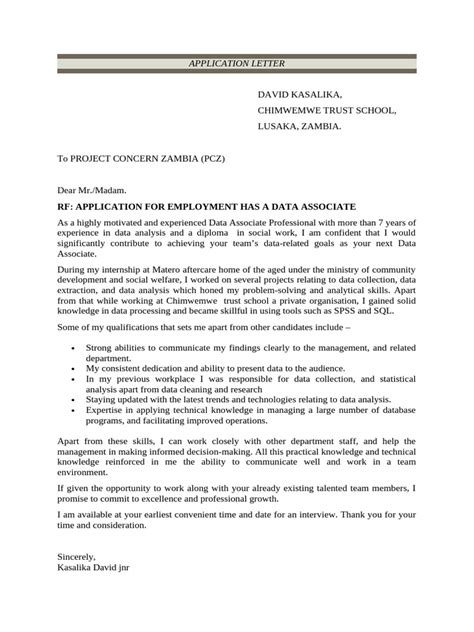 Application For Employment As A Data Associate Pcz Pdf Data