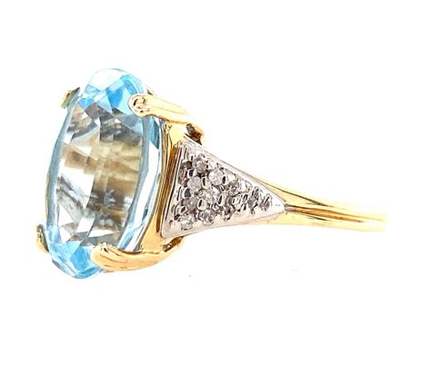 14k Yellow Gold Oval Blue Topaz And Diamond Ring For Sale At 1stdibs
