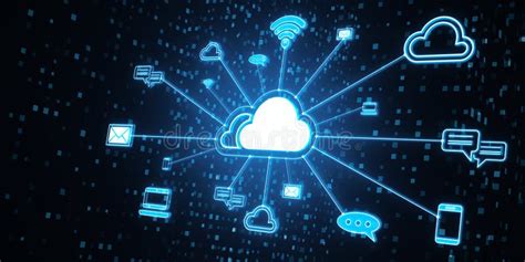 Creative Cloud Computing Hologram With Various Icons On Dark Wallpaper Cyber Data And Media
